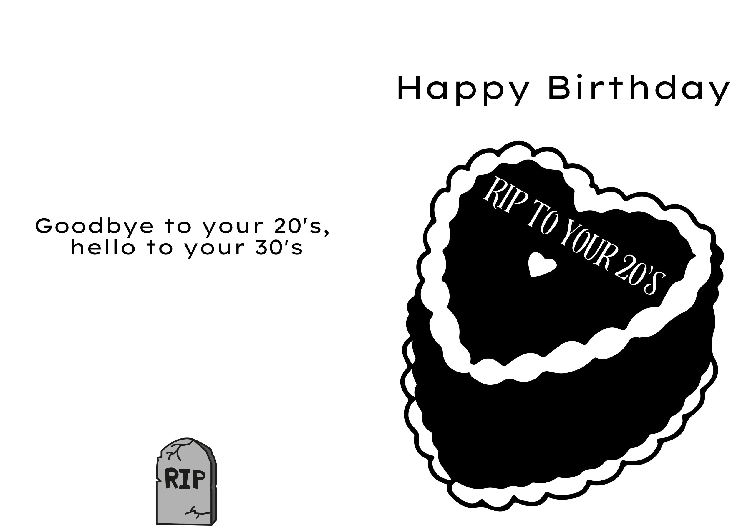 Minimalistic RIP 20s Foldable Birthday Card - Digital Download - Rip ...