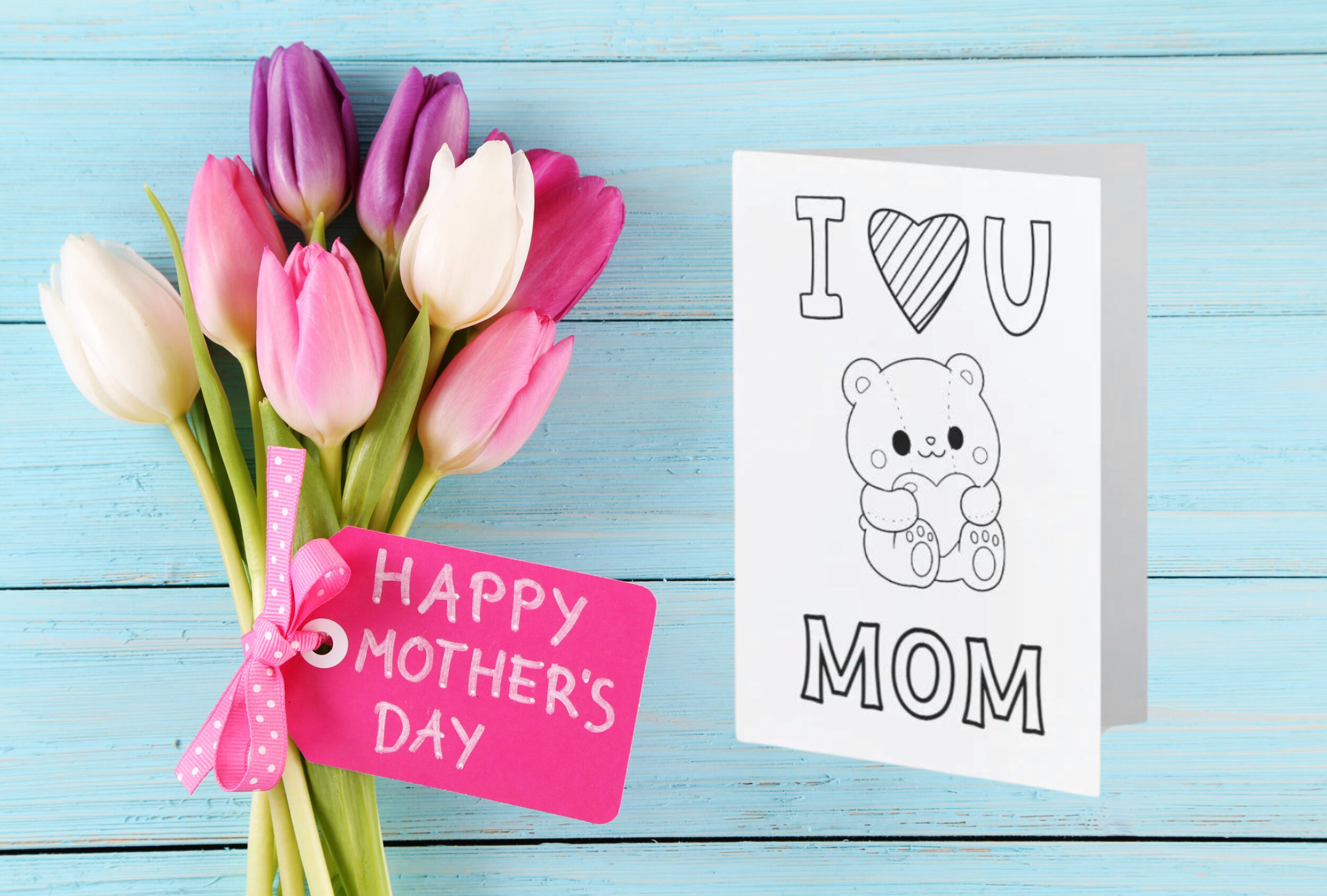 Mother's Day Mom's Birthday Coloring Foldable Card- Kids Colouring Page ...