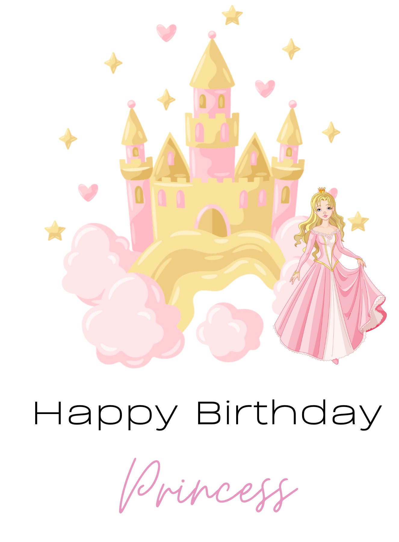 Princess Themed Birthday Card- Princess Castle and Pink Princess ...