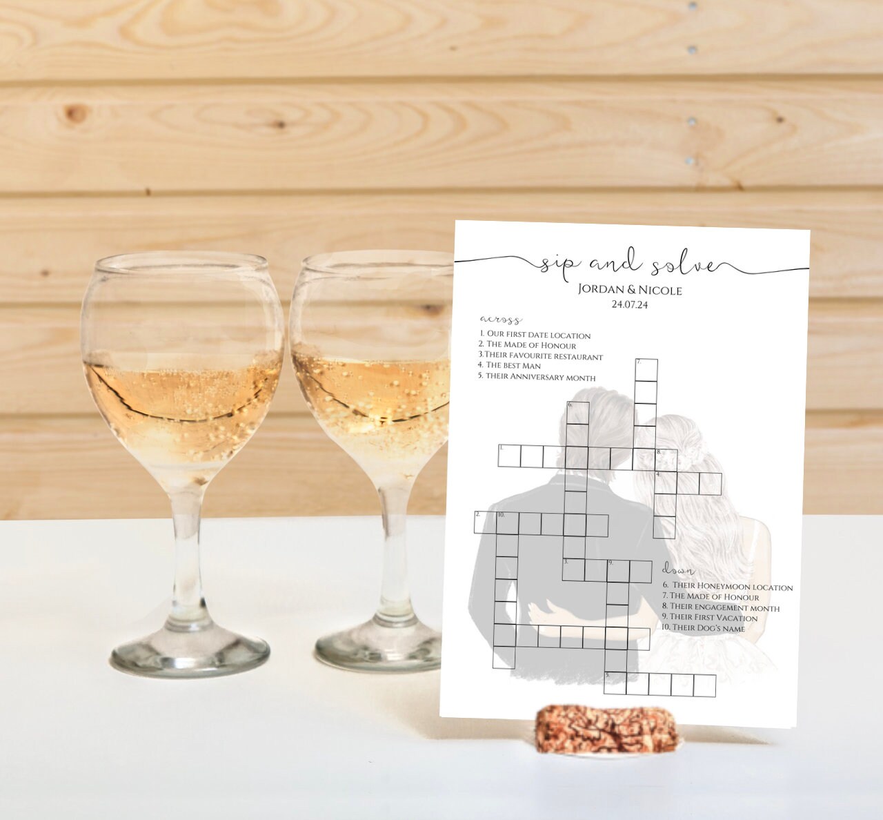 Editable Sip and Solve Wedding Bridal Shower Crossword Custom Sip and ...