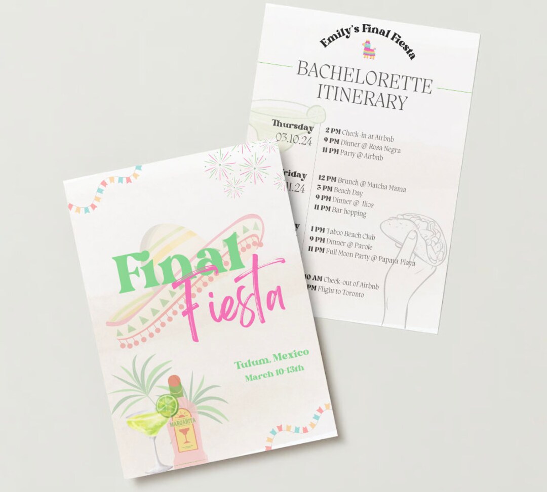 Final Fiesta Bachelorette Hen Itinerary Template -editable & Trendy ...