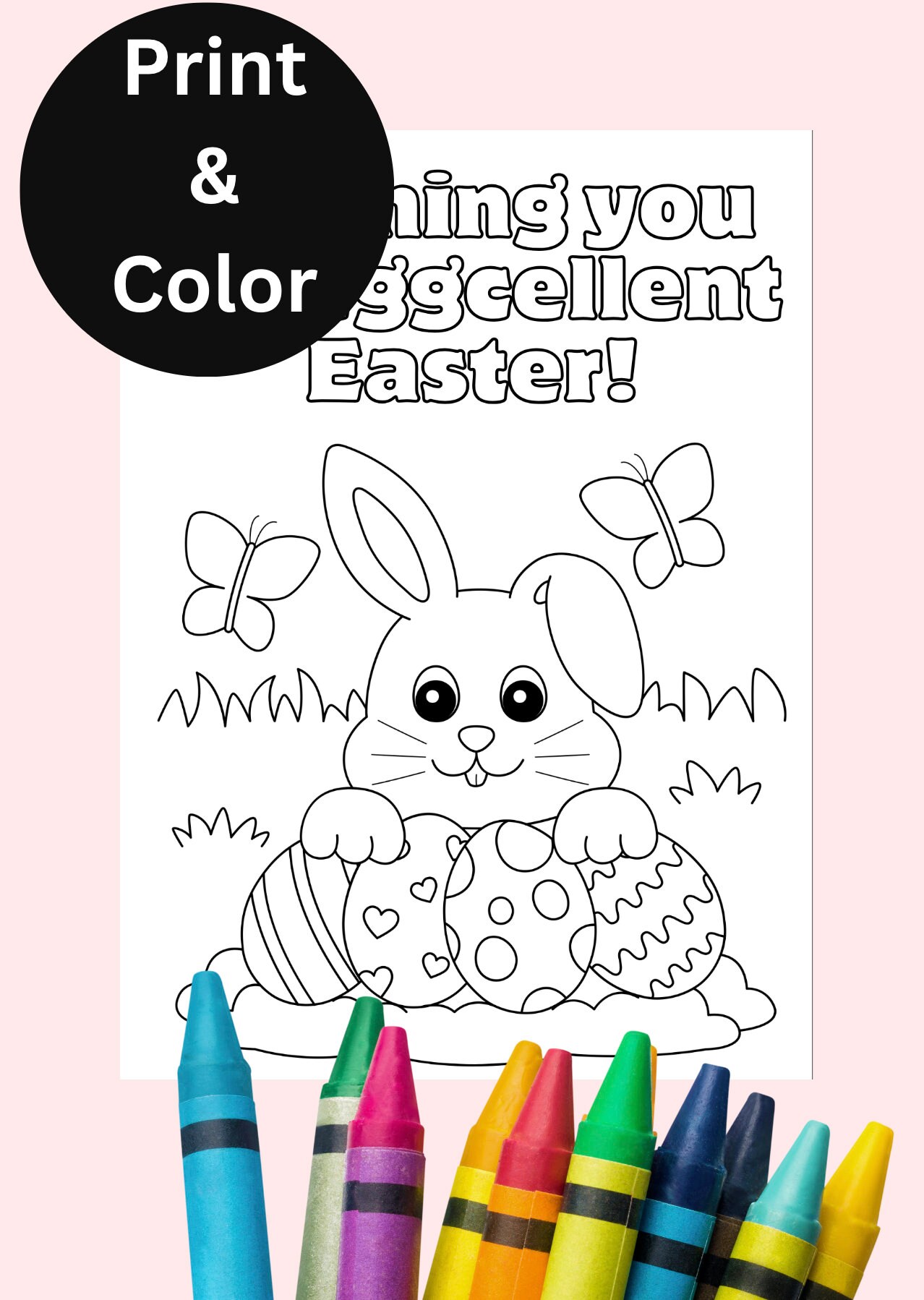 Eggcellent Easter Coloring Card Page for Kids- Wishing You an ...
