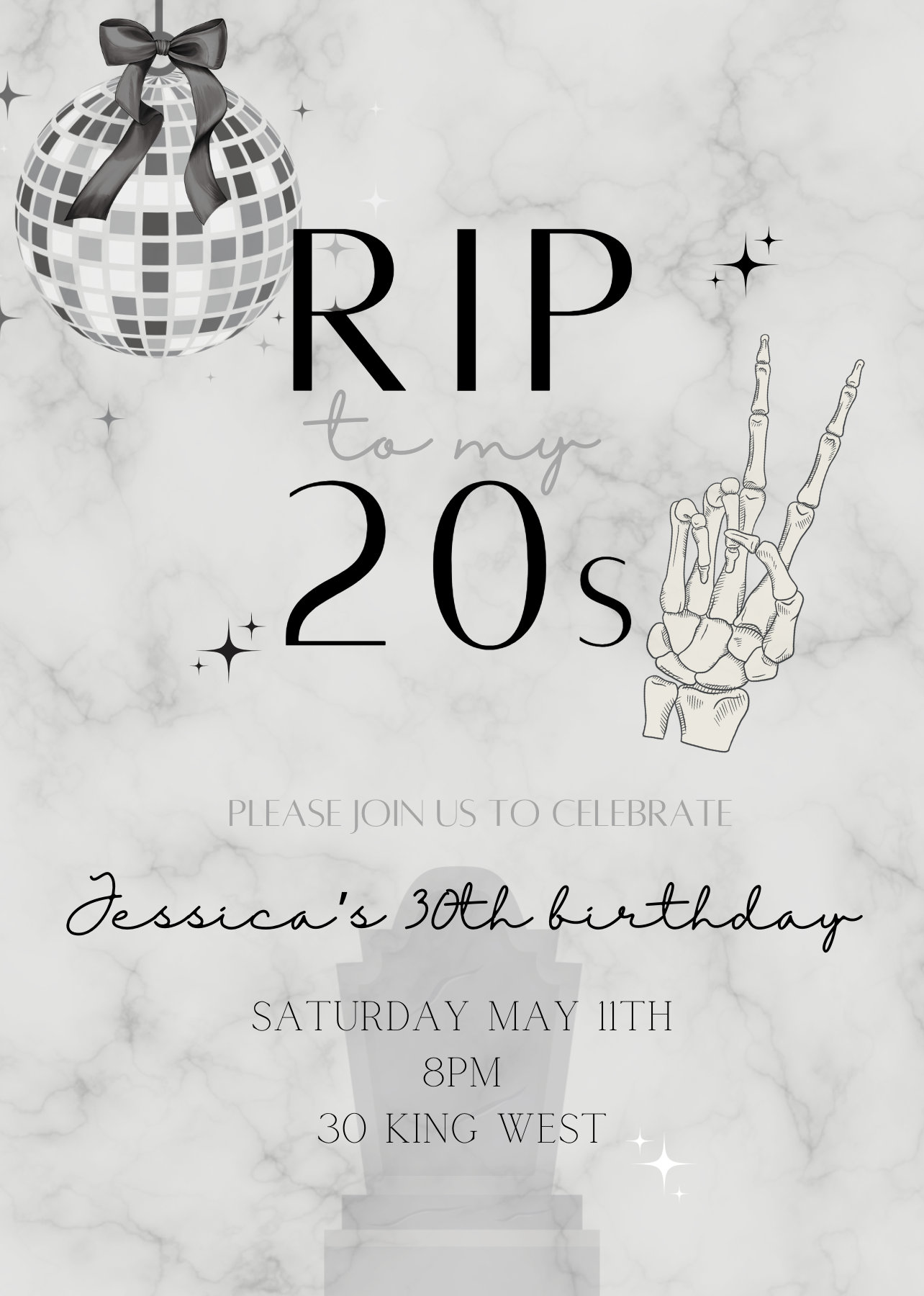 RIP to My 20s Birthday Invitation and Menu Card- RIP 20s Birthday ...