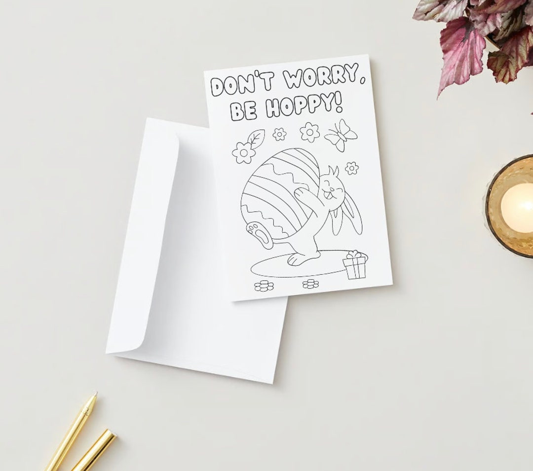 Be Hoppy Easter Coloring Card for Kids- Easter Basket Card for Kids ...