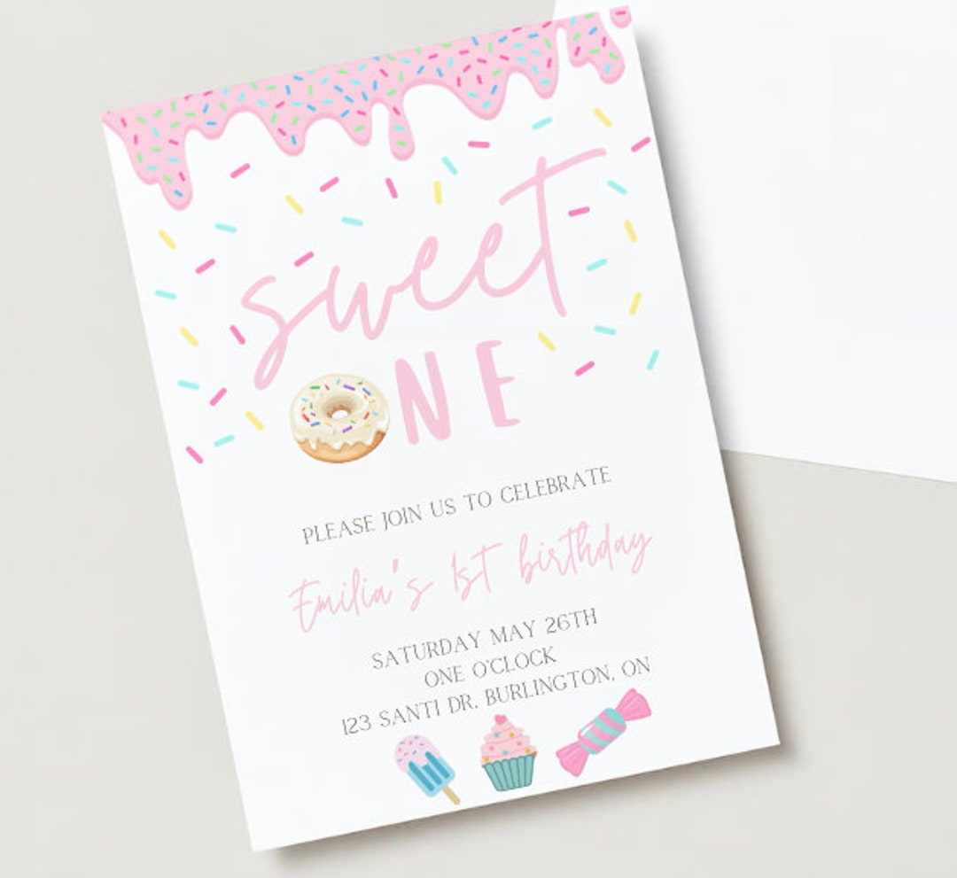 Sweet One's First Birthday Invitation Template- 1st Birthday Sweet ...