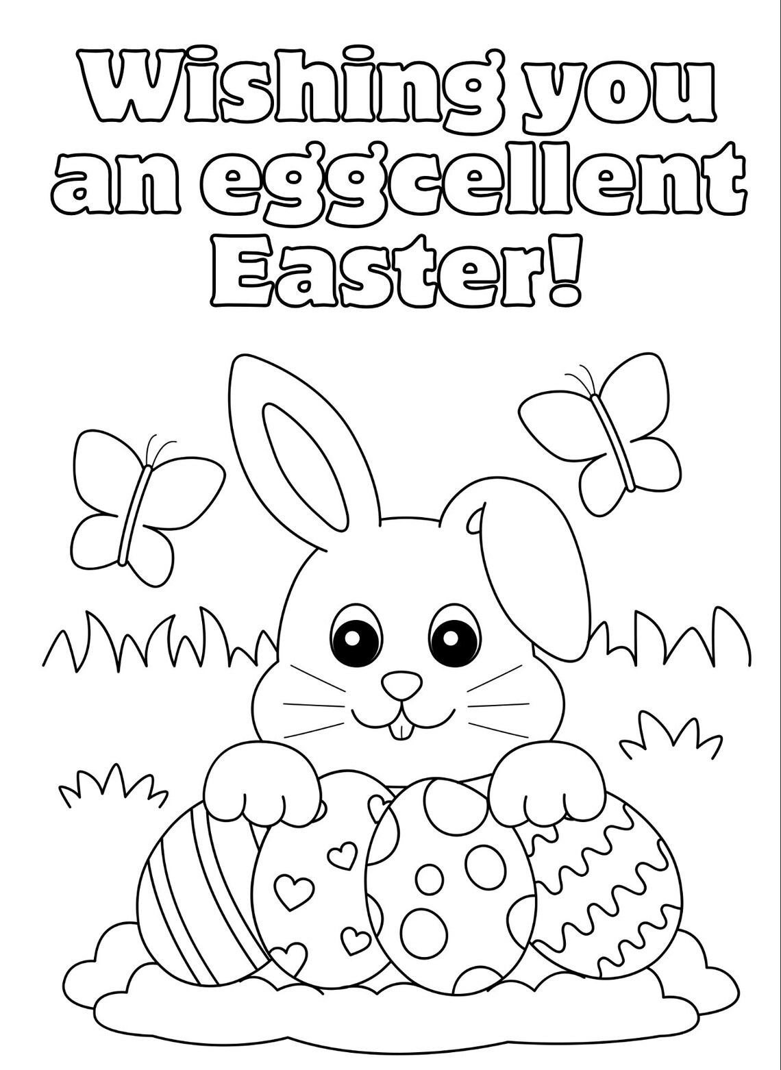 Eggcellent Easter Coloring Card Page for Kids Wishing You an Eggcellent ...