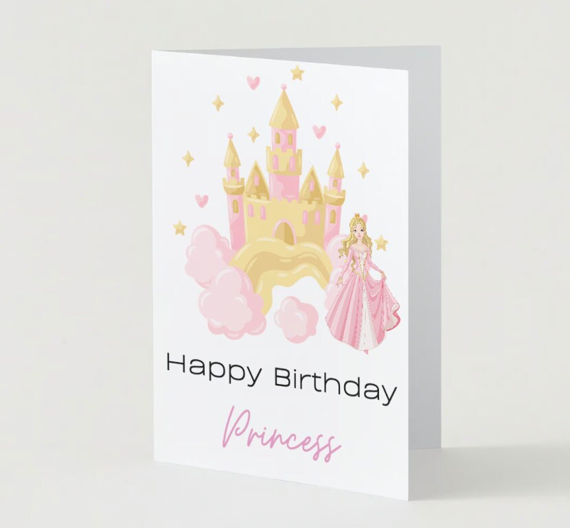 Princess Themed Birthday Card- Princess Castle and Pink Princess ...