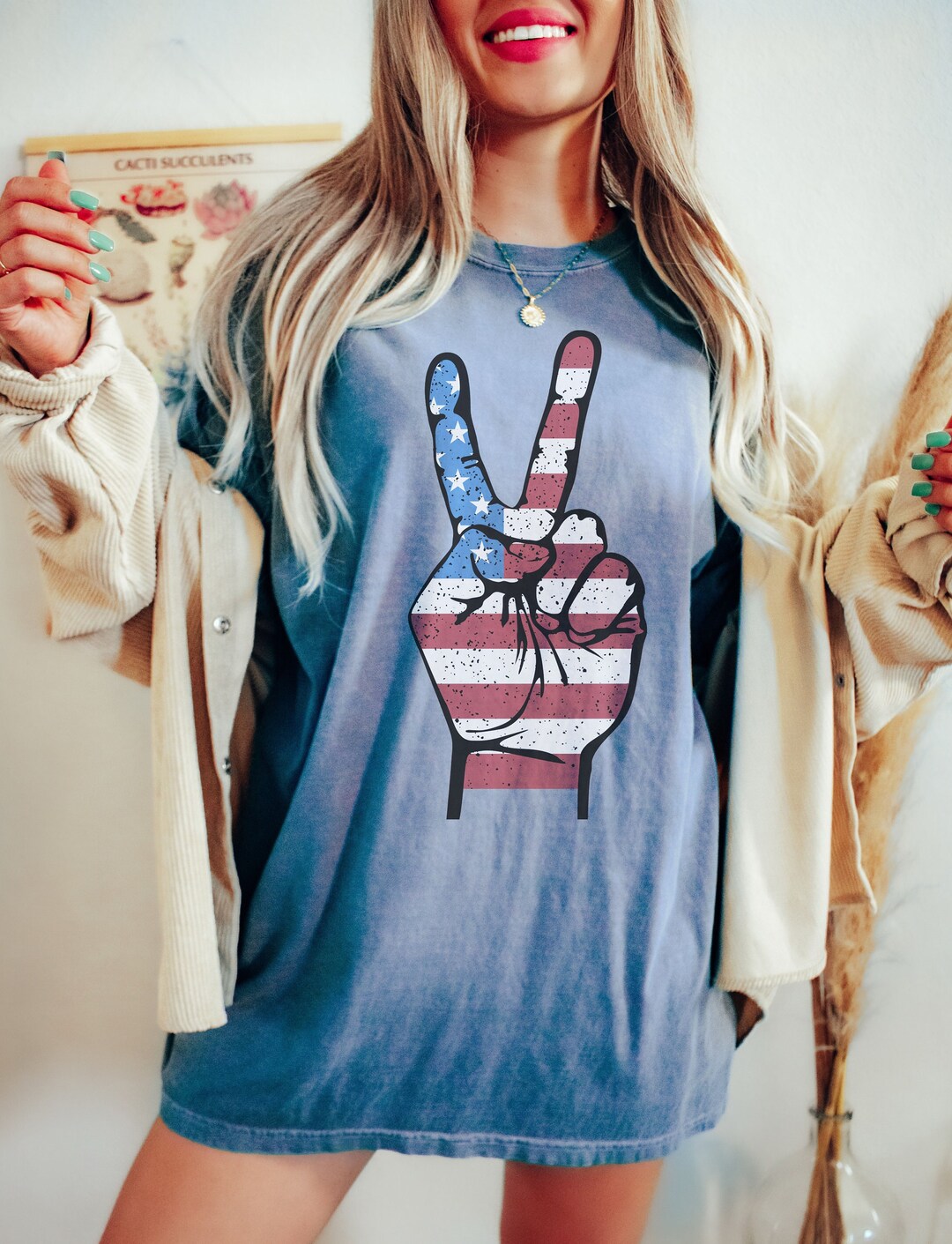 American Flag Peace Sign Tee, USA Tee, USA T-shirt, Patriotic Tee ...