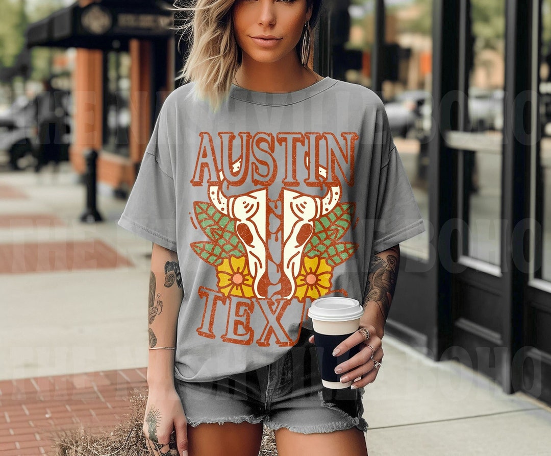 Austin Texas Tee, Texas Tee, Longhorn Skeleton Tee, Boho Western Tee ...