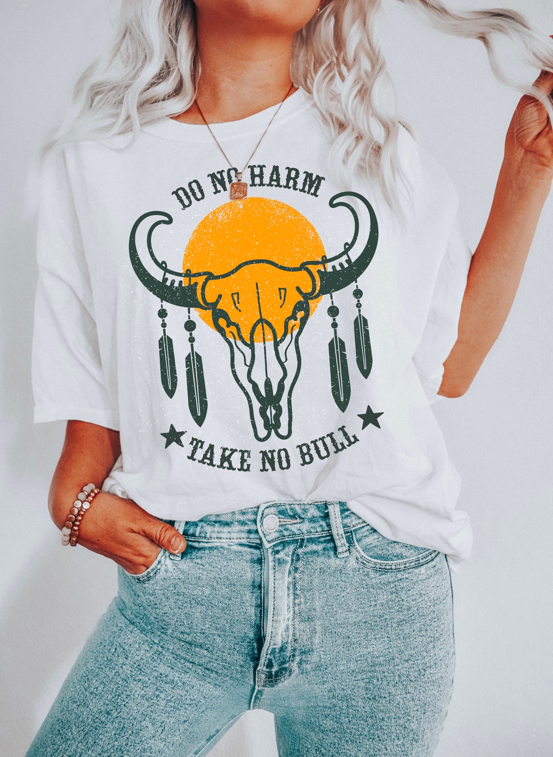 Do No Harm Take No Bull Tee, Bull Tee, Bull Shirt, Boho Tee, Vintage ...