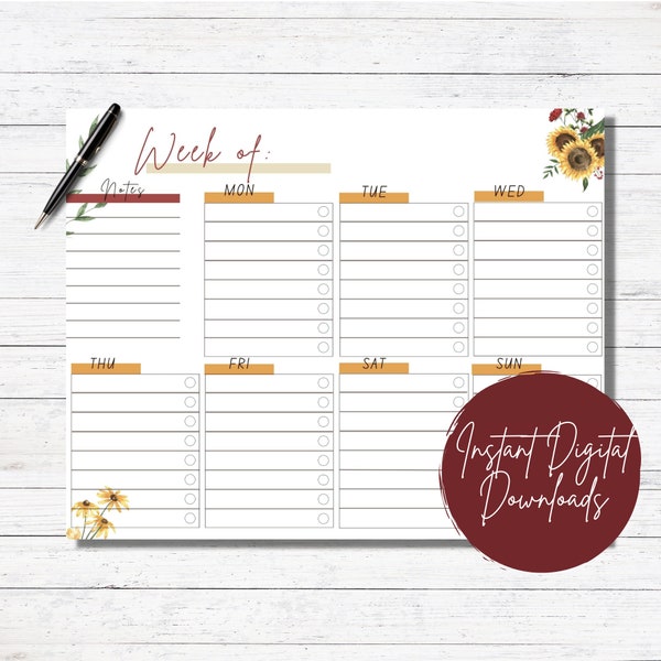 Sunflower to Do List Printable - Etsy