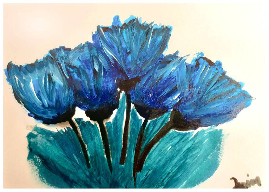 Blue, Flowers, Floral Painting, Modern Painting, Acrylic, Acrylic ...