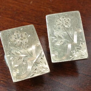 Antique Cufflinks, 1880's Cuff Buttons, 14K Gold Front Engraved Floral ...