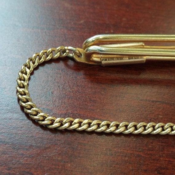 Vintage Tie Chain, 1930's Swank Gold Tie Clip with Lu… - Gem