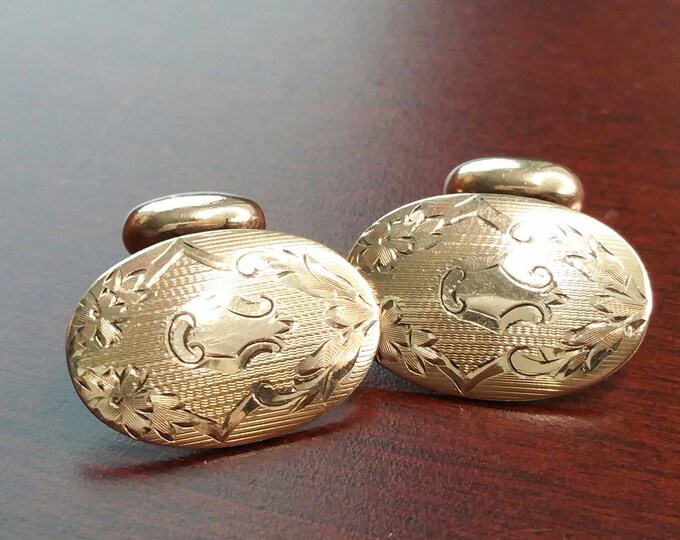 Antique Gold Cufflinks, 10k Gold Front, 1900's Edwardian Era, Floral ...