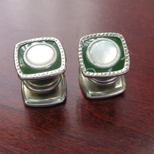 Vintage Snap Cufflinks, 1920's Antique Mother of Pearl Snap Link, Green ...
