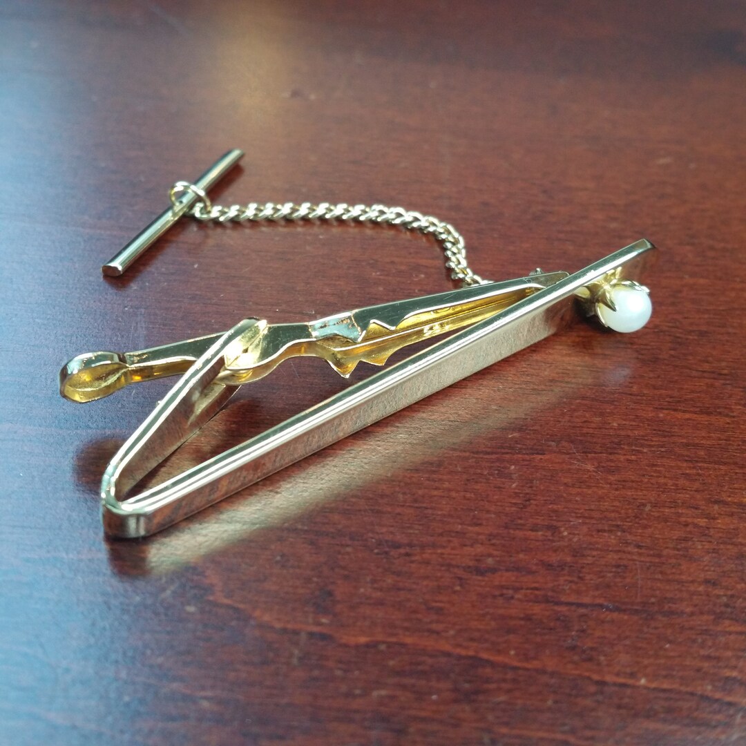 Vintage Pearl Tie Clip, 1960's Dante Genuine Cultured Pearl Solitaire ...