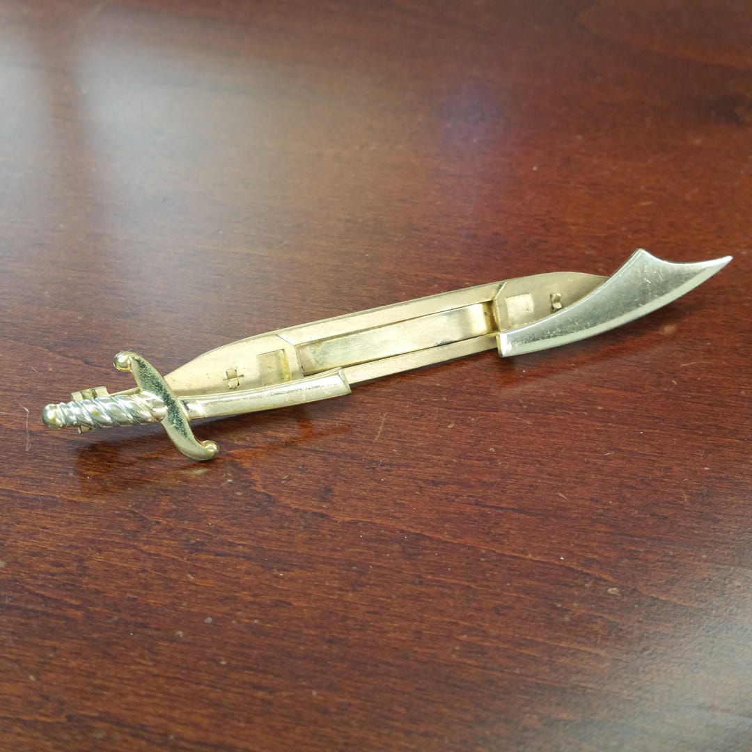 Vintage Sword Tie Bar, 1940's Anson Cutlass Tie Clip, Fold Out Pierced ...