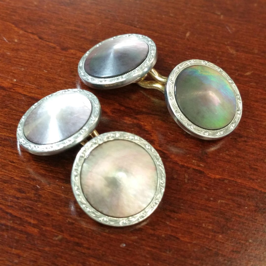 Vintage Cufflinks, 1930's Tuxedo Buttons, Smoke Mother of Pearl, Art ...