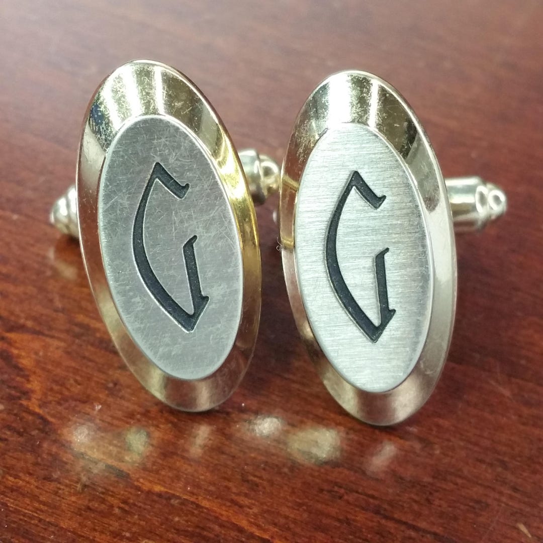 Vintage Cufflinks, 1960's Hickok Initial g Cuff Links, Oval Brushed ...