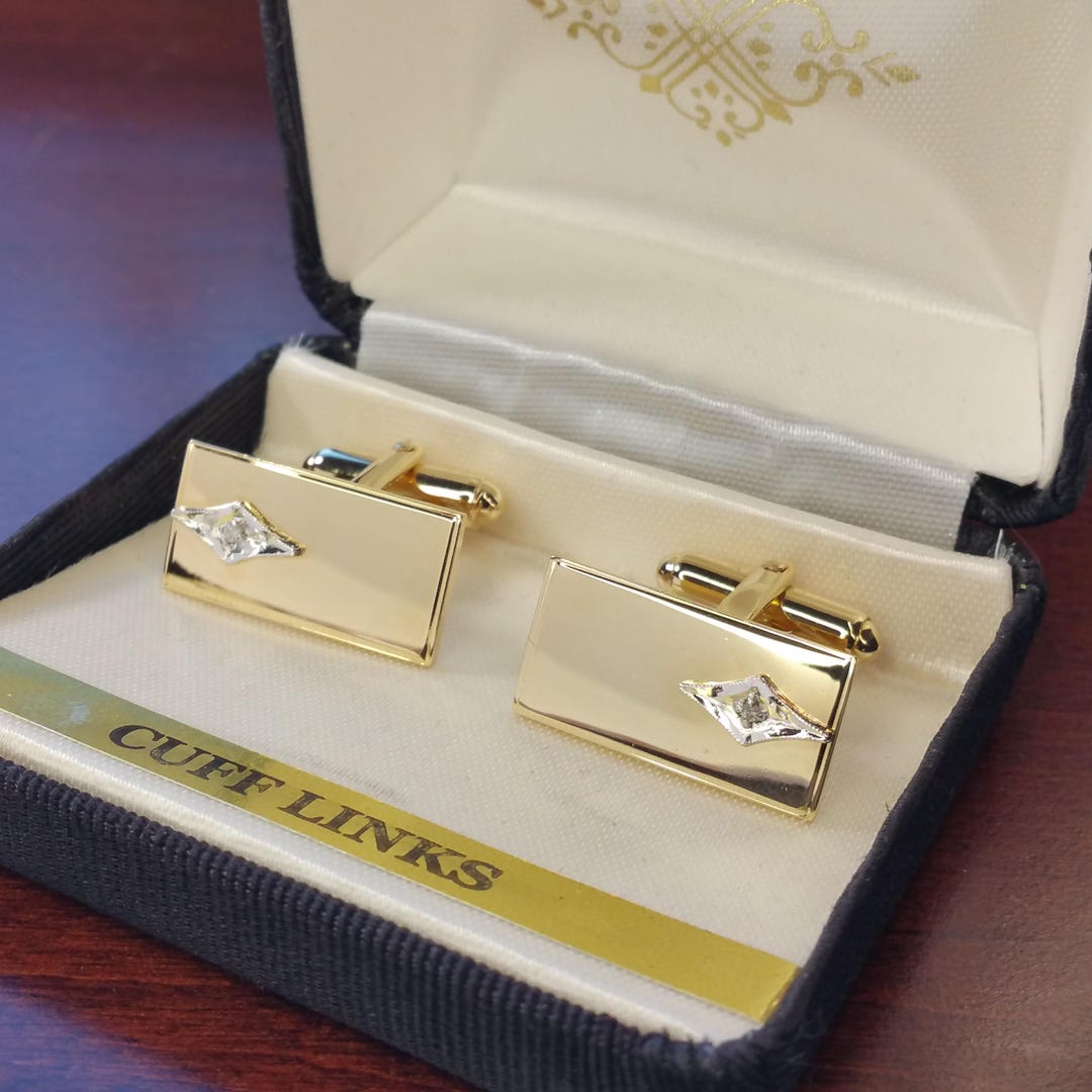 Vintage Diamond Cufflinks, 1960's Suit Accessories, Anson Gold Plated Genuine Diamond, Formal ...