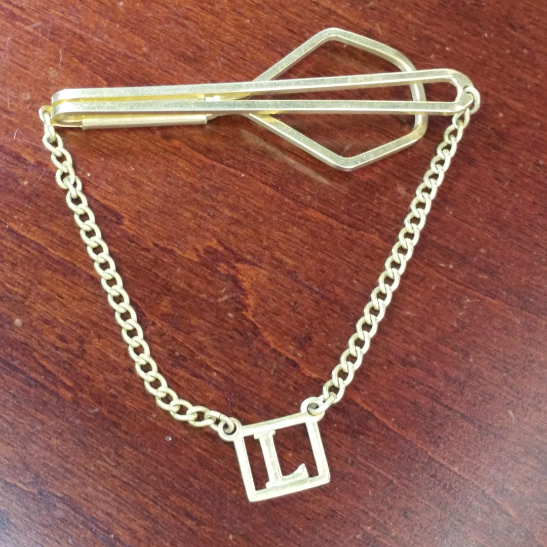 Vintage Tie Chain, 1930's Swank Retro Tie Bar, Monogram Letter L ...