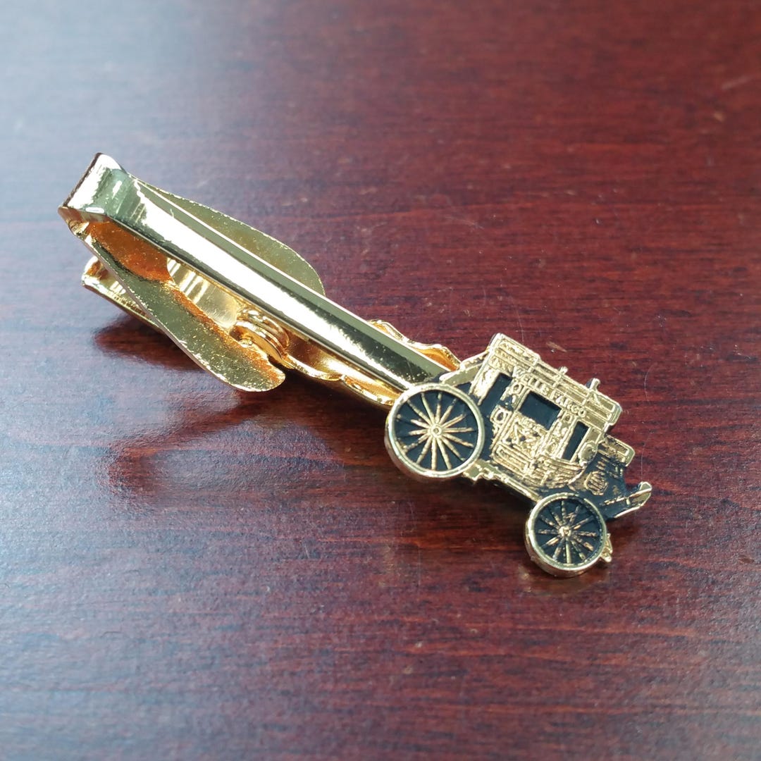 Vintage Wells Fargo Tie Clip, 1960s WF Bank Stagecoach Logo, Gold ...