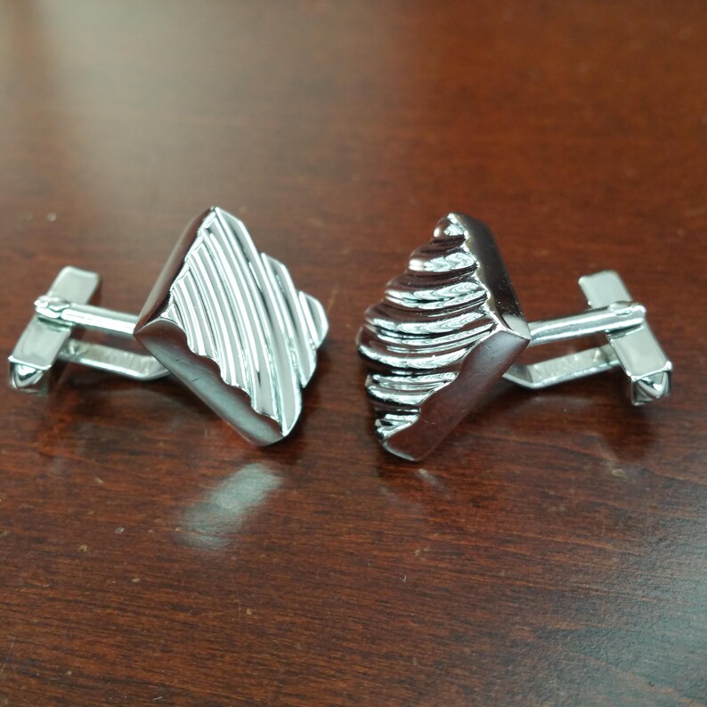 Vintage Cufflinks, 1940's Retro Ripple Wave Pattern, Squared Silver ...