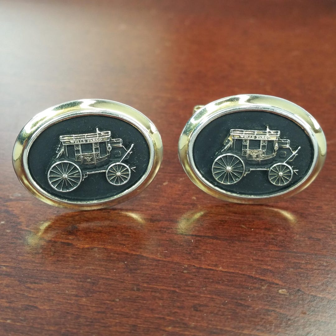 Vintage Wells Fargo Stagecoach Cufflinks, Gold Tone & Black Enamel, WF ...