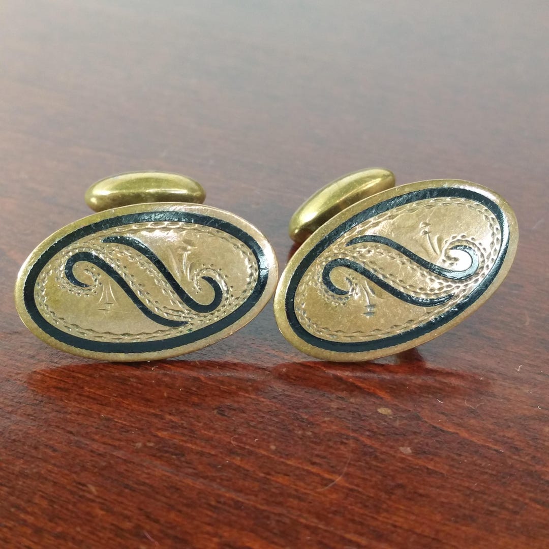 Antique Gold Cufflinks, 1900's Edwardian Era Buttons, Chased Taille D ...
