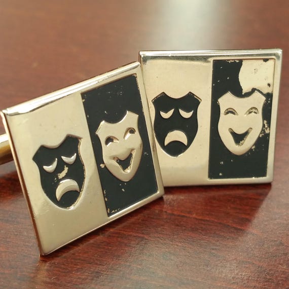 Vintage Comedy Tragedy Mask Cufflinks, 1960's Swank, … - Gem