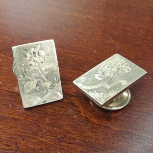 Antique Cufflinks, 1880's Cuff Buttons, 14K Gold Front Engraved Floral ...