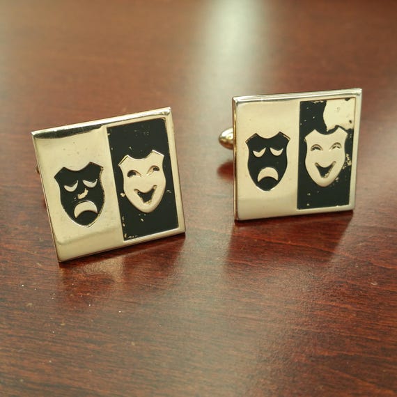 Vintage Comedy Tragedy Mask Cufflinks, 1960's Swank, … - Gem