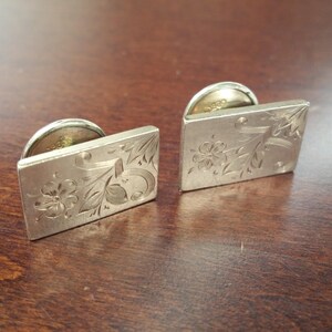 Antique Cufflinks, 1880's Cuff Buttons, 14K Gold Front Engraved Floral ...