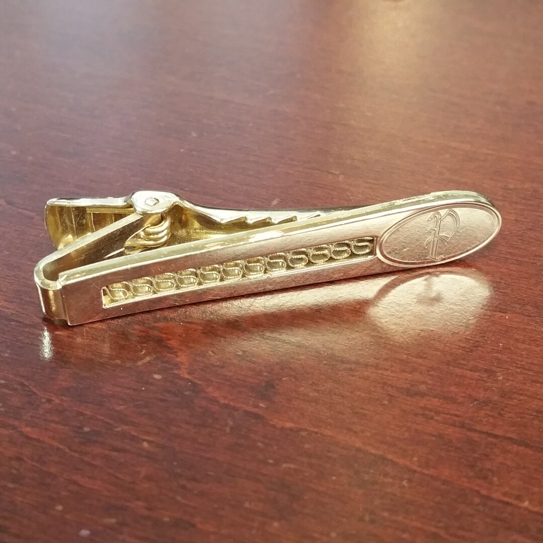 Vintage Initial P Tie Clip, 1.7" Inscribed Letter P Monogram Tie ...