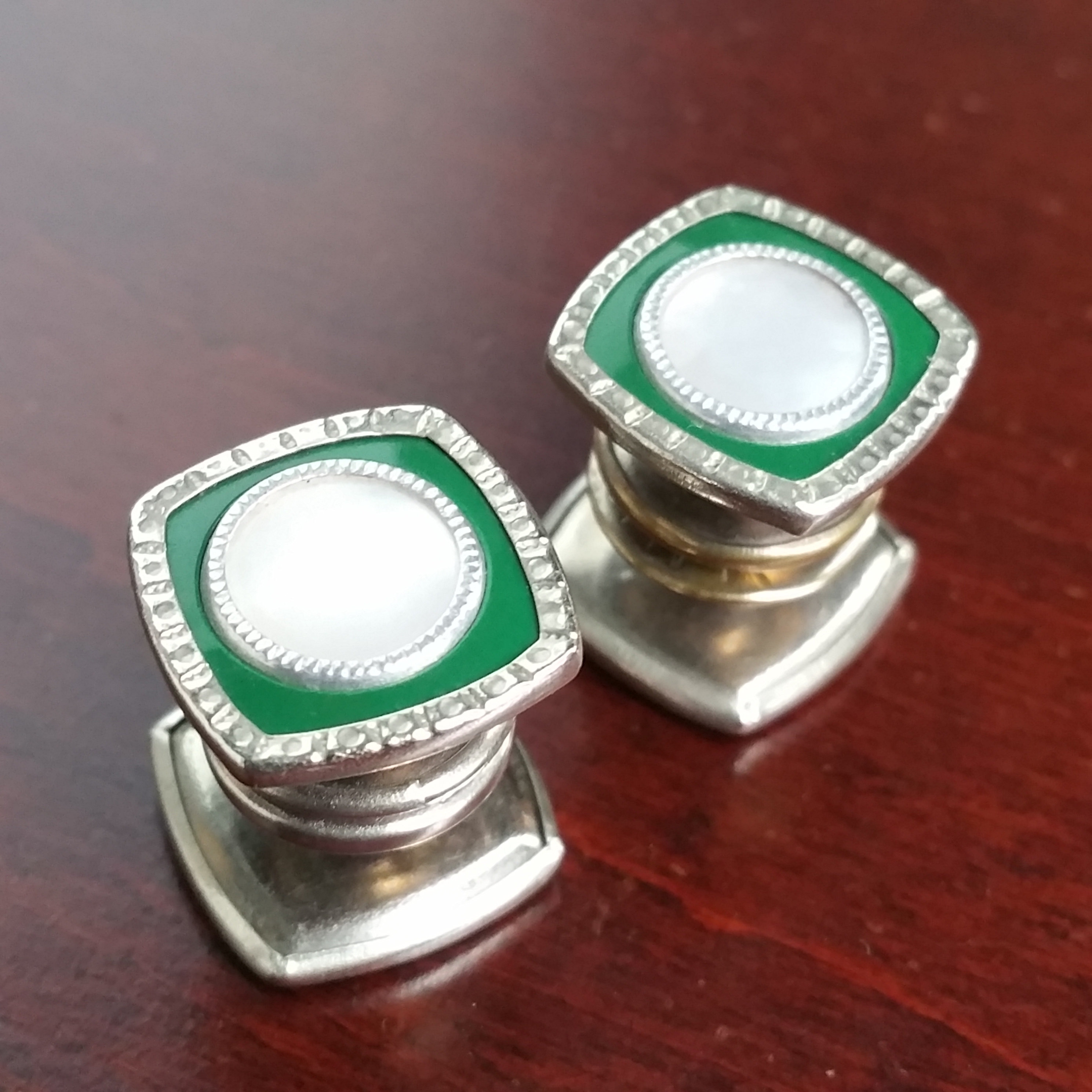 Vintage Snap Cufflinks, 1920's Antique Mother of Pearl Snap Link, Green ...