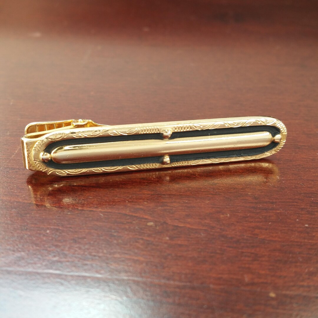 Vintage Tie Clip, 2" Gold Tie Bar, 1950's Etched Linework Pattern ...