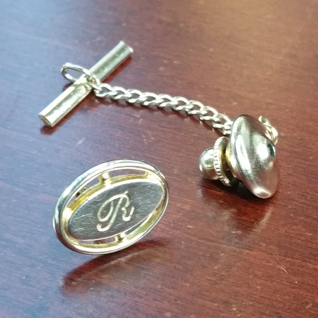 Letter R Tie Tack, 1950's Hickok Monogram R Tie Pin, Two Tone Gold ...