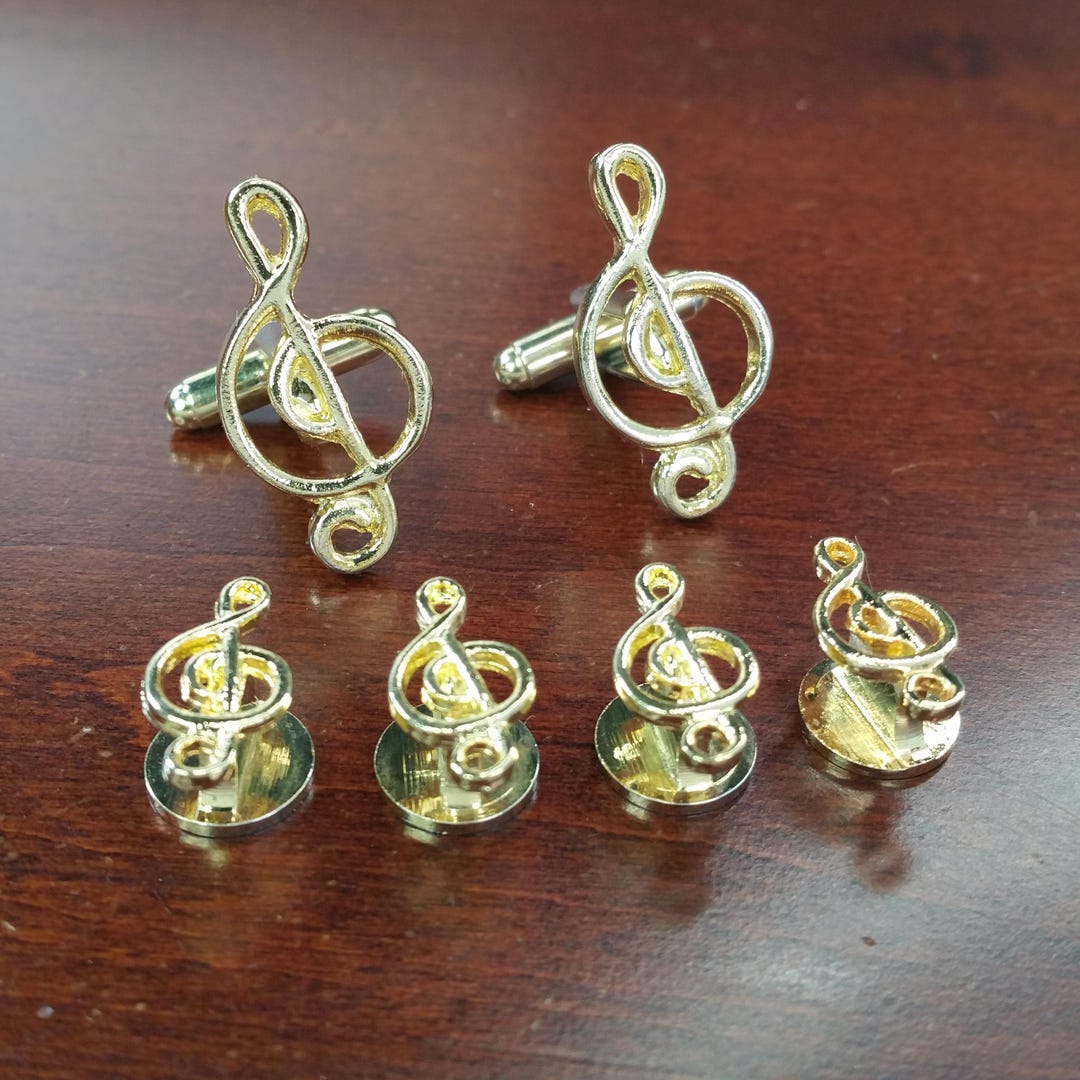 Vintage Music Note Tuxedo Cufflinks & Studs, 6 Piece Treble Clef ...