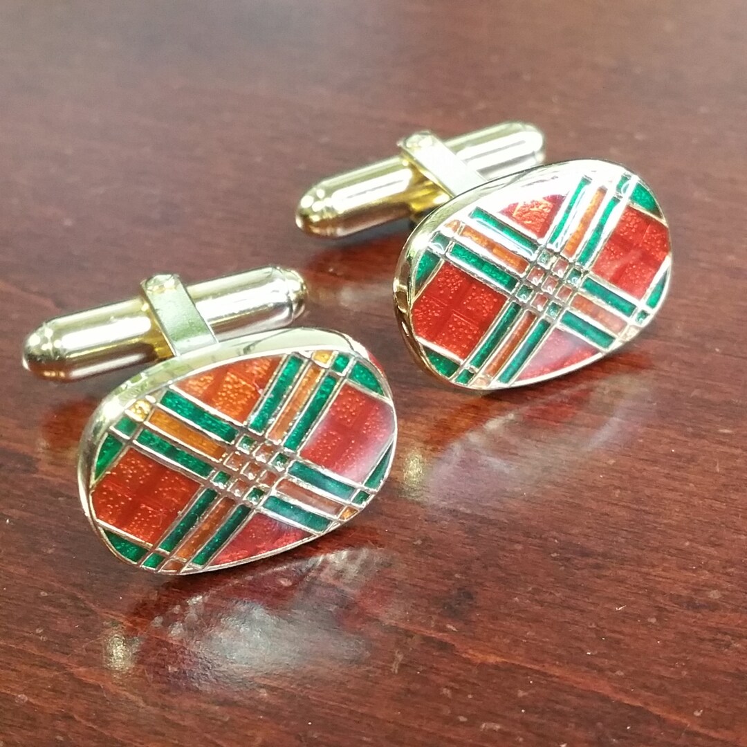 Vintage Christmas Cufflinks 1960's Guilloche Enamel Red - Etsy