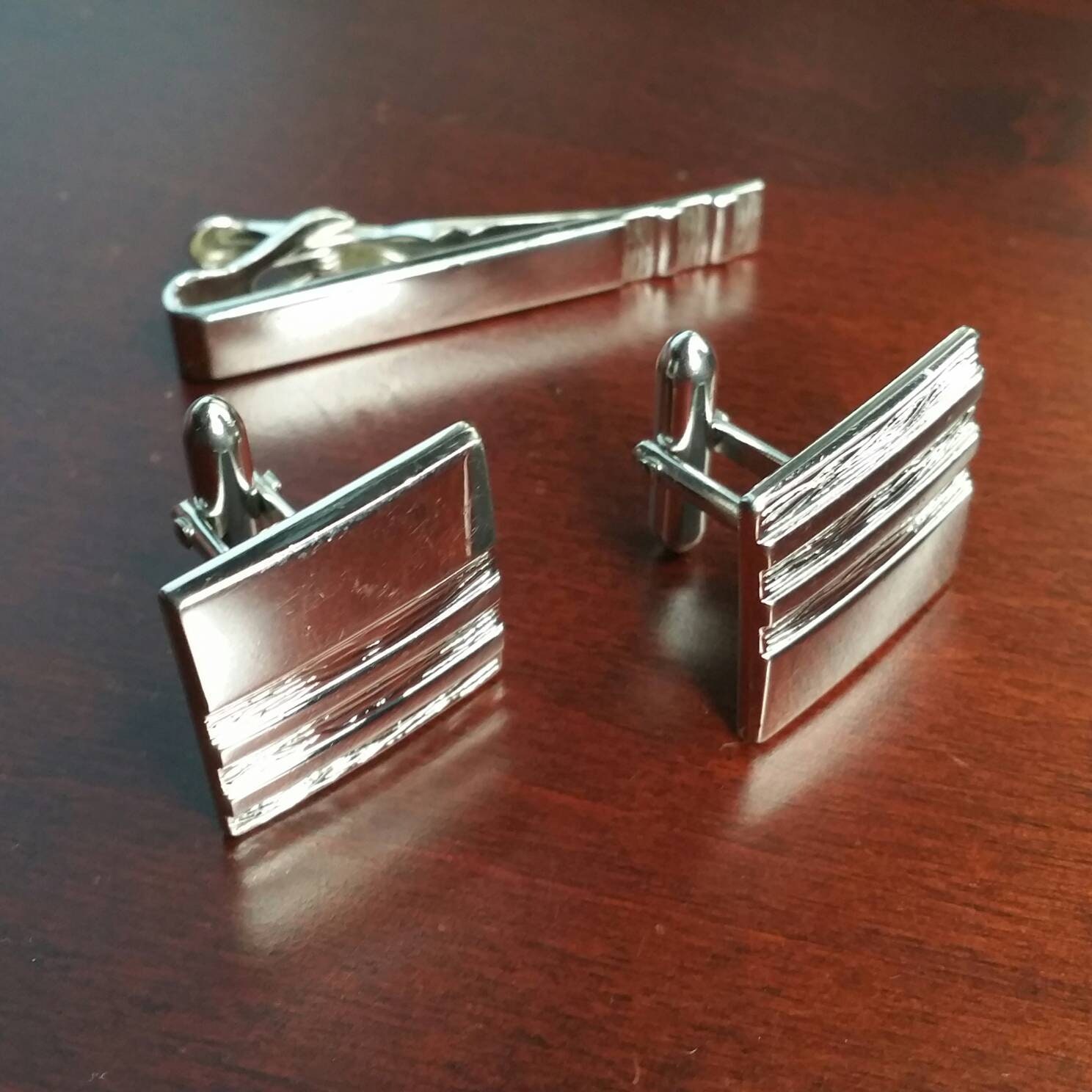 Vintage Swank Cufflink and Tie Clip Set, Chunky Cufflinks, Large Square ...
