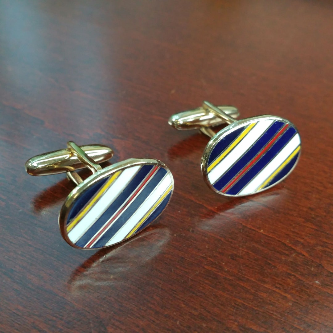 Vintage Enamel Cufflinks, 1960's Made in England, Striped Suit ...
