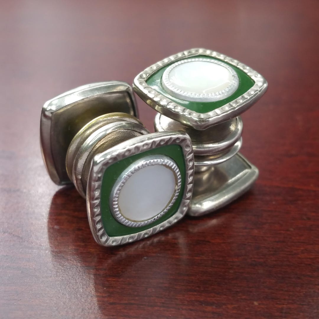 Vintage Snap Cufflinks, 1920's Antique Mother of Pearl Snap Link, Green ...