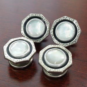 Vintage 1920's Snap Cufflinks Silver Tone Mother of Pearl Snap Link ...