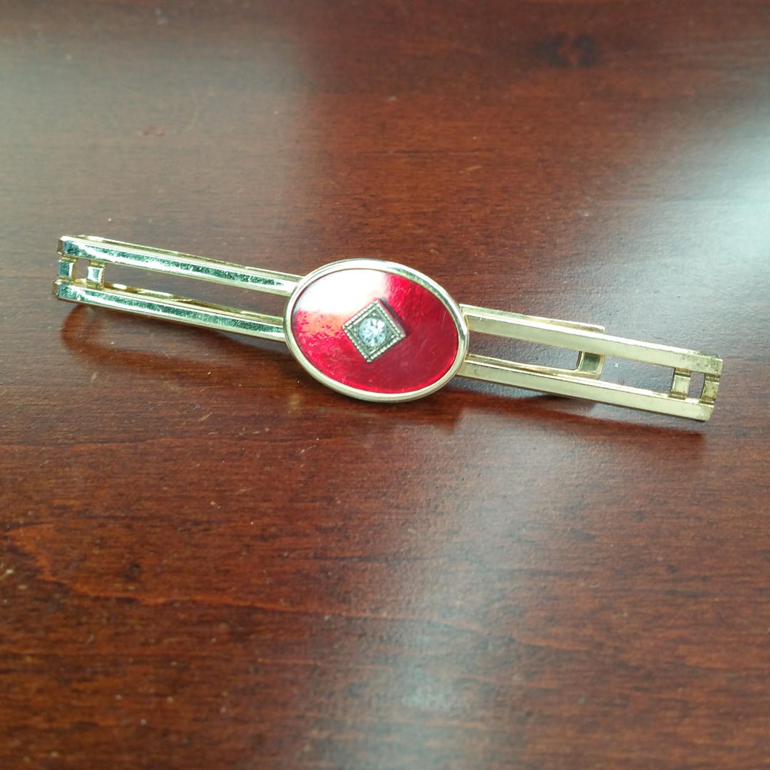 Vintage Tie Clip, 1940's Tie Accessory, Mid Century Formalwear, Red ...