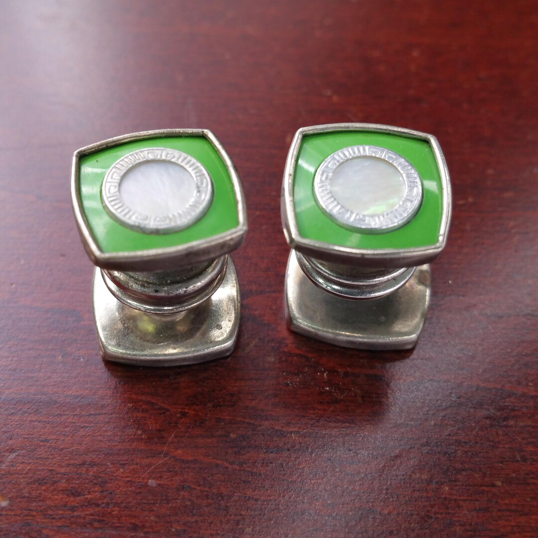 Vintage Snap Cufflinks, 1920's Antique Mother of Pearl Snap Link, Green ...