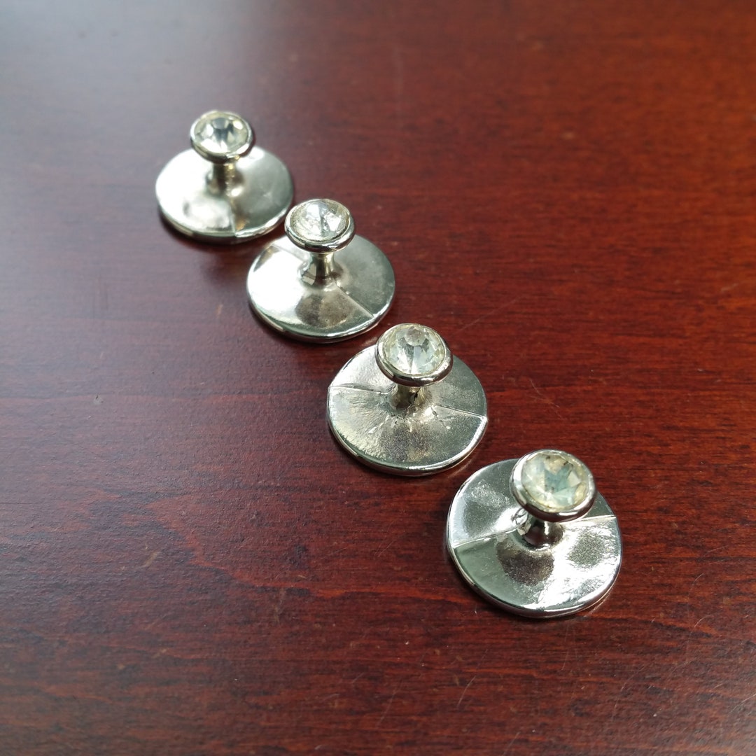 Vintage 4 Piece Tuxedo Shirt Studs, Silver Tone Metal & Rhinestone ...