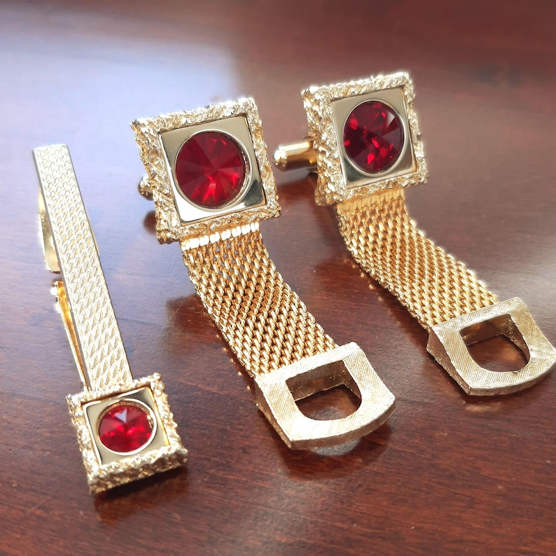 Vintage Cufflinks and Tie Clip Set, 1960's Swank Karatclad Gold Nugget ...