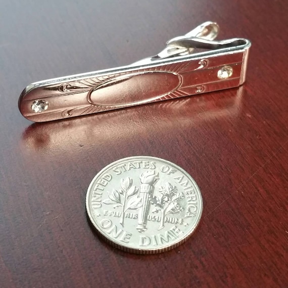 Vintage Tie Clip, 1960's Swank, Clear Rhinestones, Si… - Gem