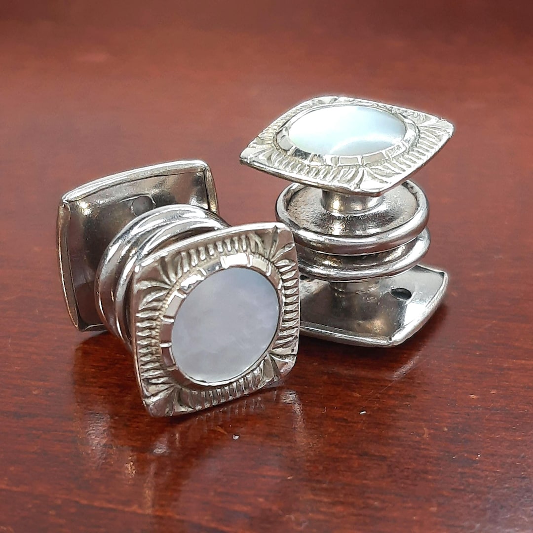 Antique Snap Cufflinks, 1920s Art Deco Mother of Pearl Inlay, Snap Link ...